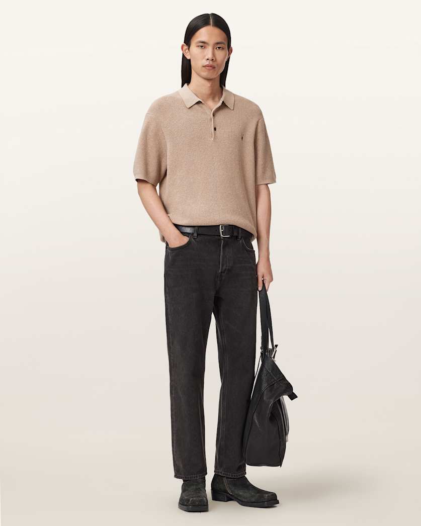 Aspen Waffle Texture Ramskull Polo Shirt MOON GREY | ALLSAINTS